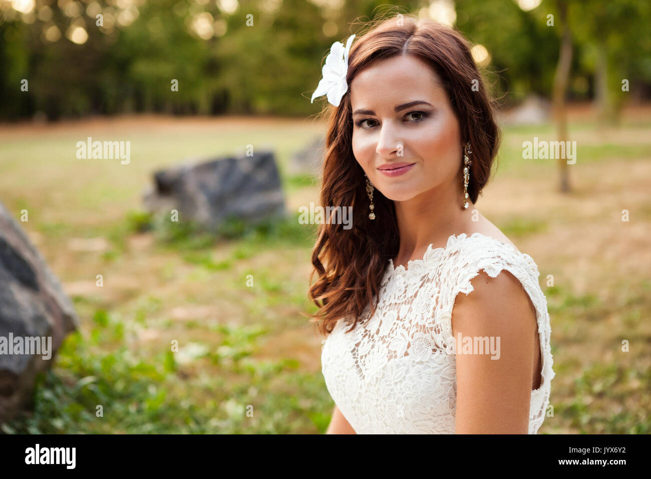 Happy bride on her wedding Stock Photo - Alamy