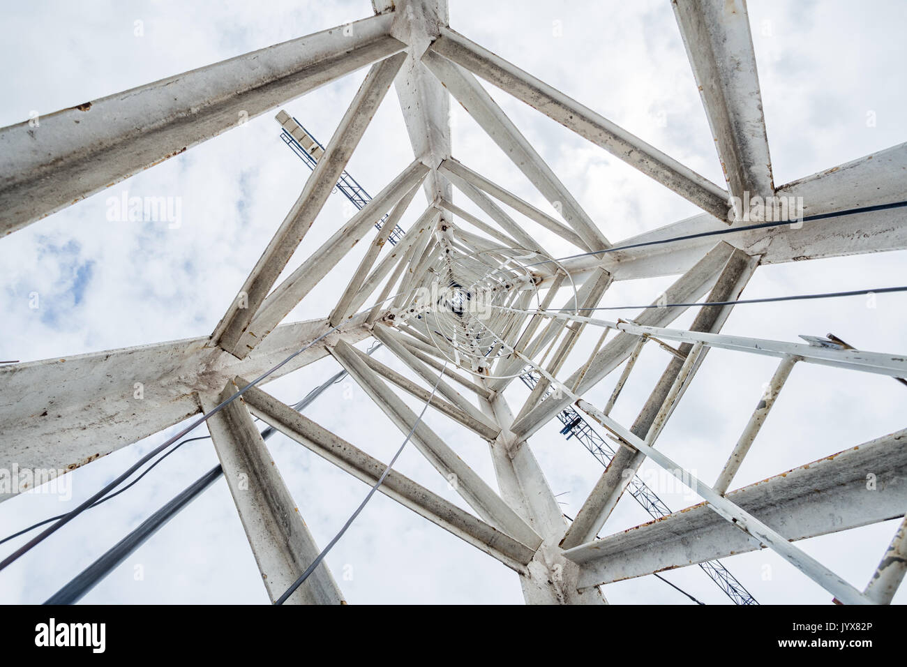 construction tower crane upward view in the construction site Stock ...