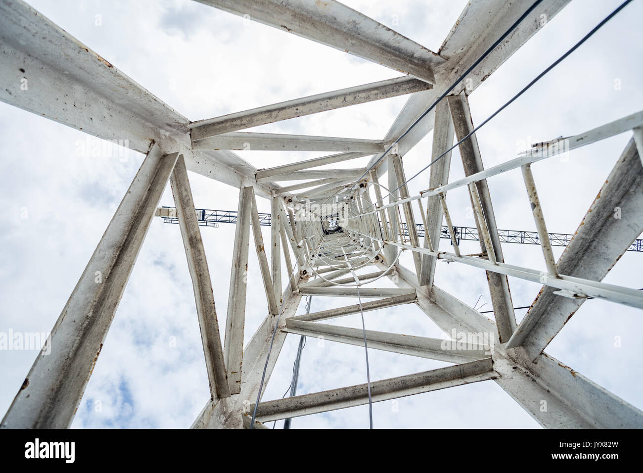 construction tower crane upward view in the construction site Stock ...