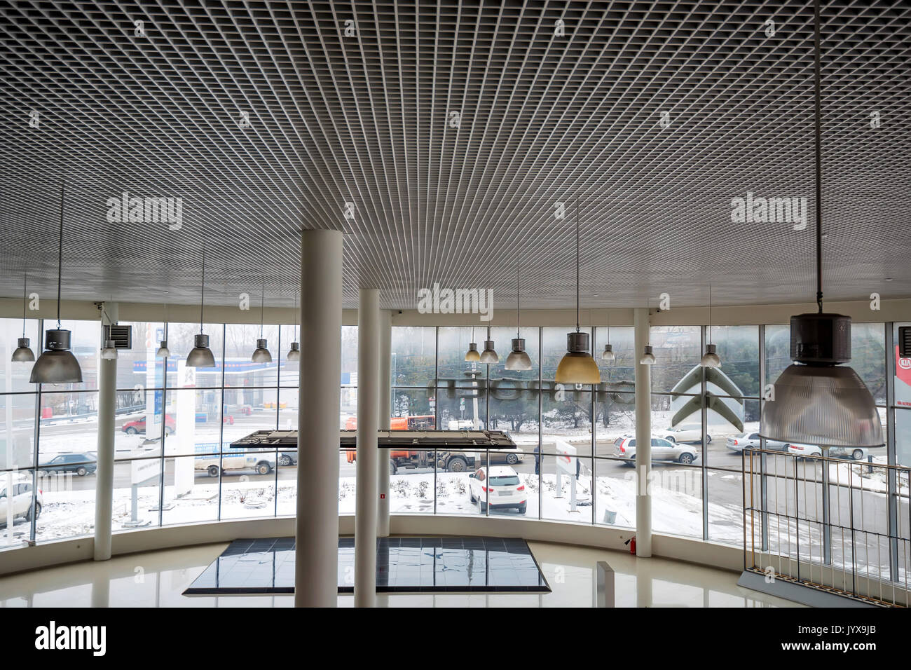 Interior of empty car dealership Stock Photo - Alamy