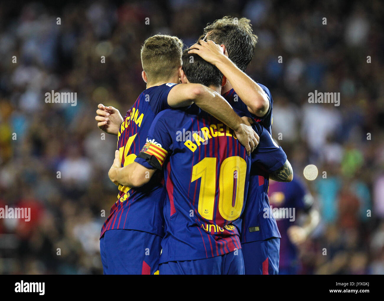 Gerard Deulofeu and Lionel Messi celebrates during La Liga soccer match ...