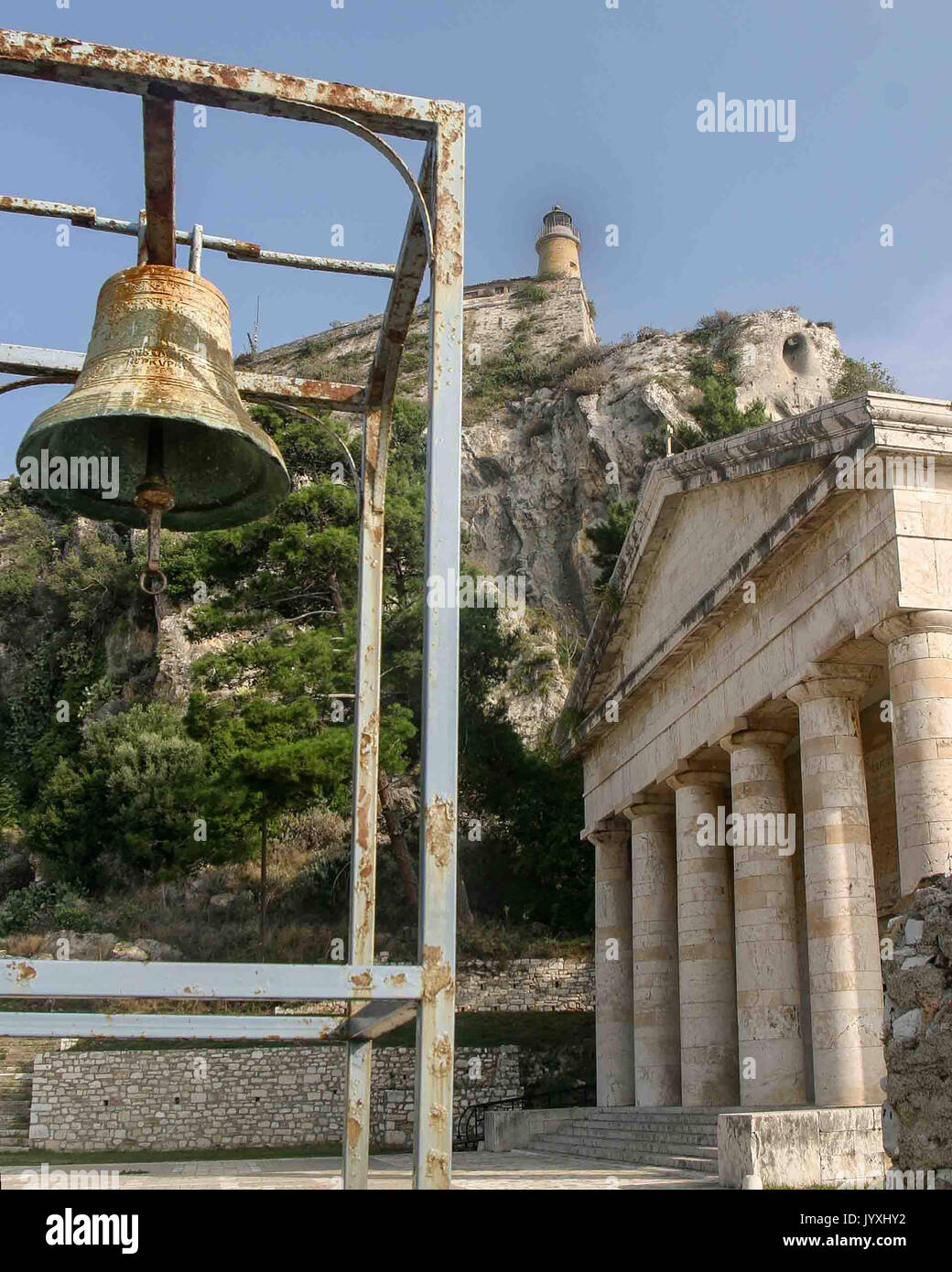 Corfu, Greece. 10th Oct, 2004. Hanging from a metal frame, an old ...