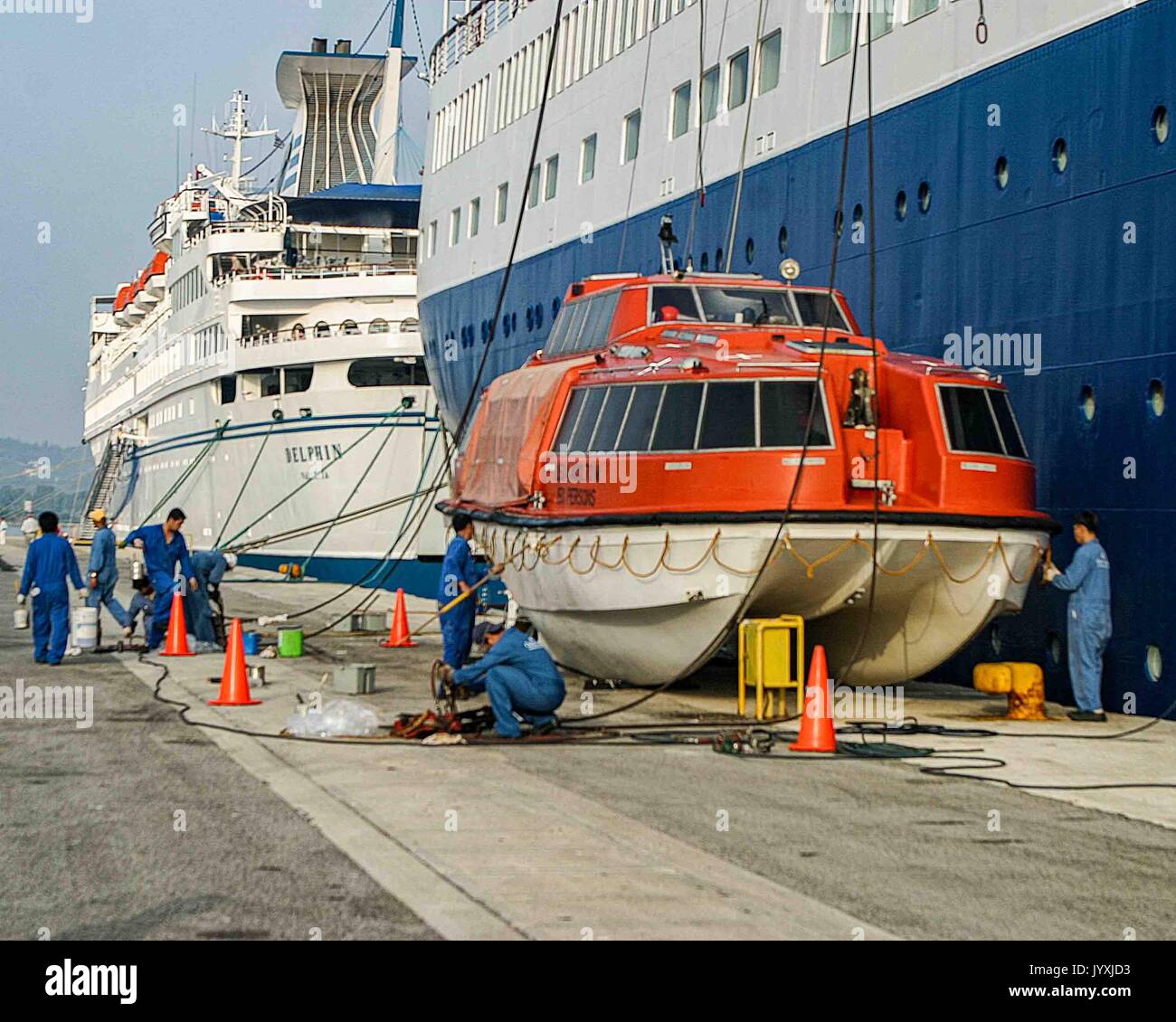 Corfu, Greece. 10th Oct, 2004. A cruise ship motor launch lifeboat gets ...