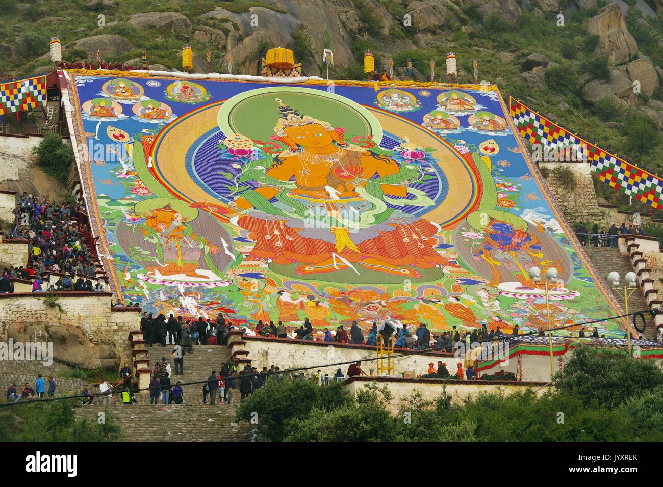 Lhasa, China's Tibet Autonomous Region. 21st Aug, 2017. A large thangka ...