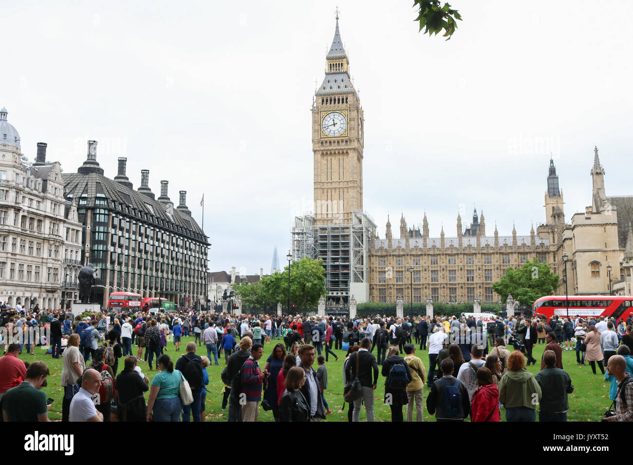 London, UK. 21st Aug, 2017. Large crowds gather at Parliament Square ...