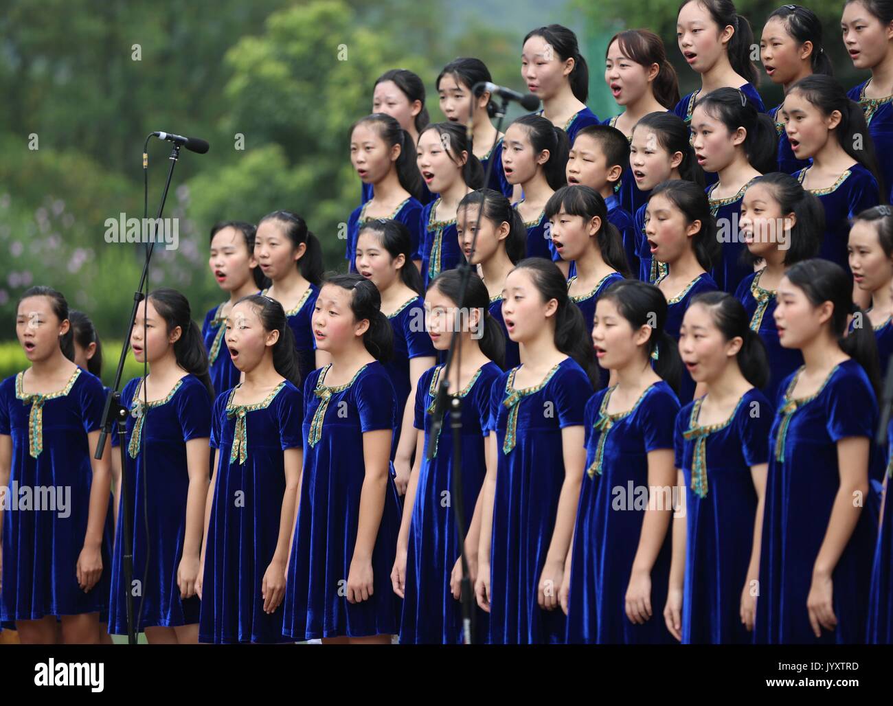 Zhangjiajie, China's Hunan Province. 21st Aug, 2017. Members of a ...