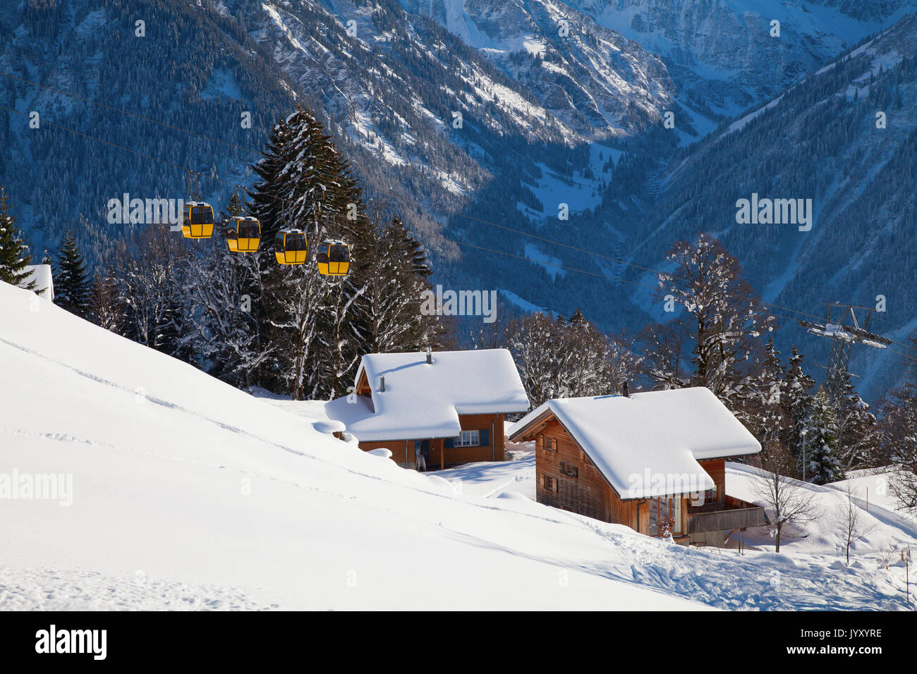 Winter in the swiss alps (Braunwald, Glarus, Switzerland Stock Photo ...