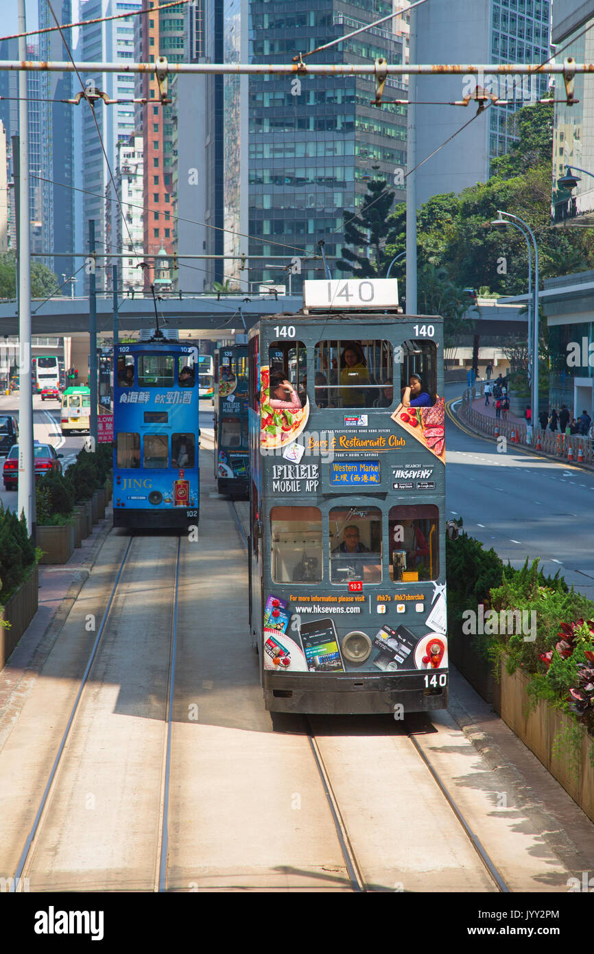 HONG KONG - APRIL 02: Unidentified people using tram in Hong Kong on ...