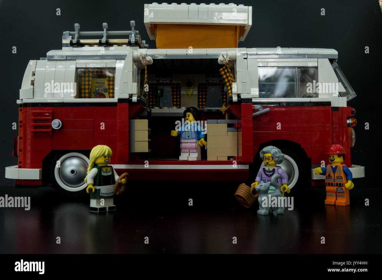 Trieste, Italy - August 19th 2017:camper van volkswagen lego. Lego is a ...