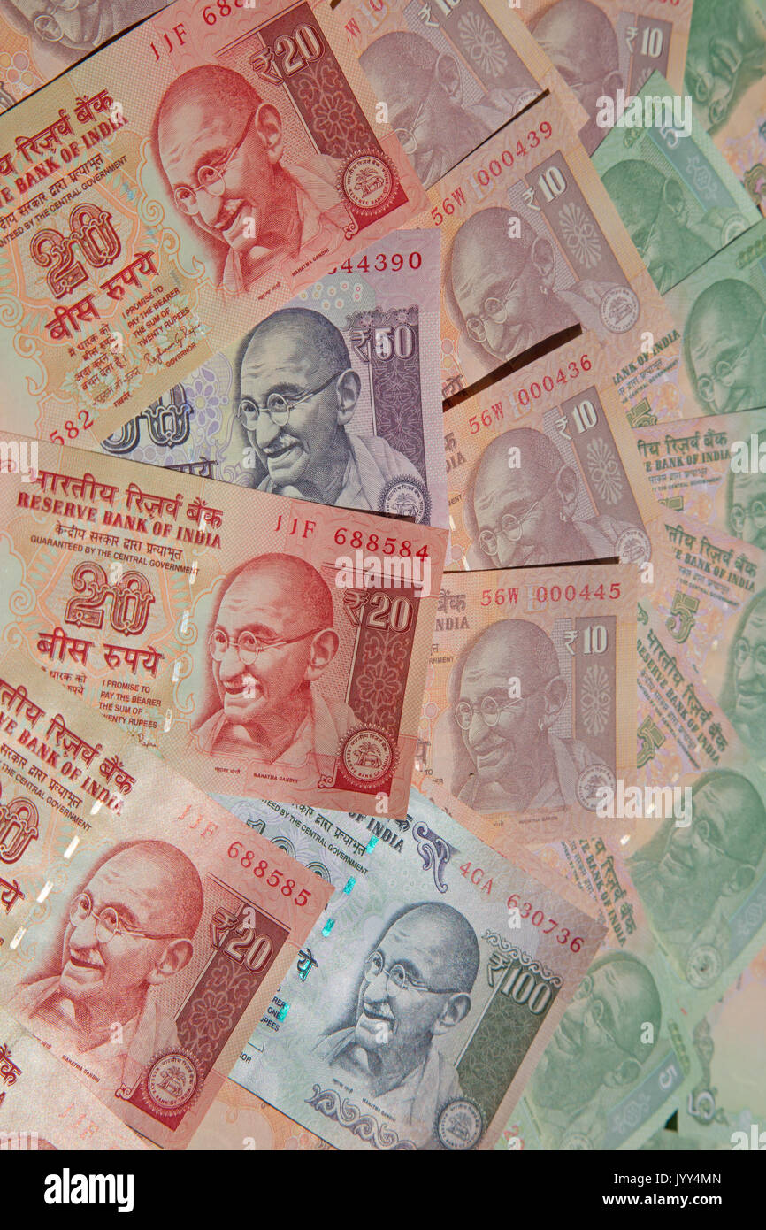 Collection of the Indian banknotes Stock Photo - Alamy