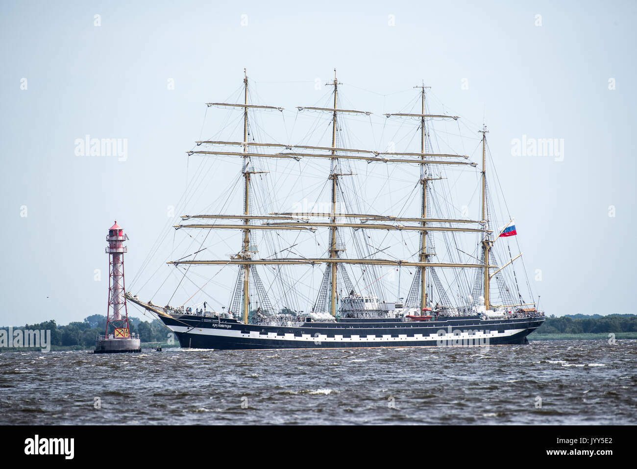 Sailing ship Kruzenstern sails to the full sea after final of Tall ...