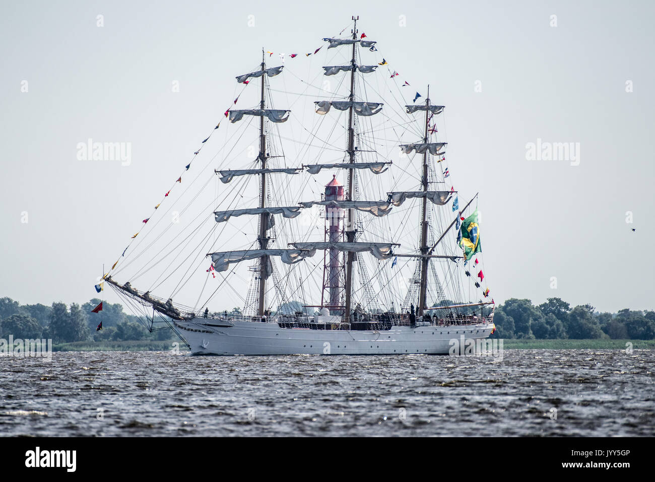Sailing ship Cisne Branco sails to the full sea after final of Tall ...