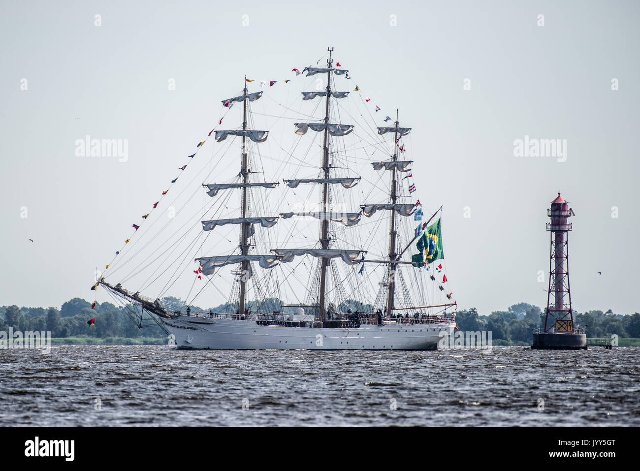 Sailing ship Cisne Branco sails to the full sea after final of Tall ...