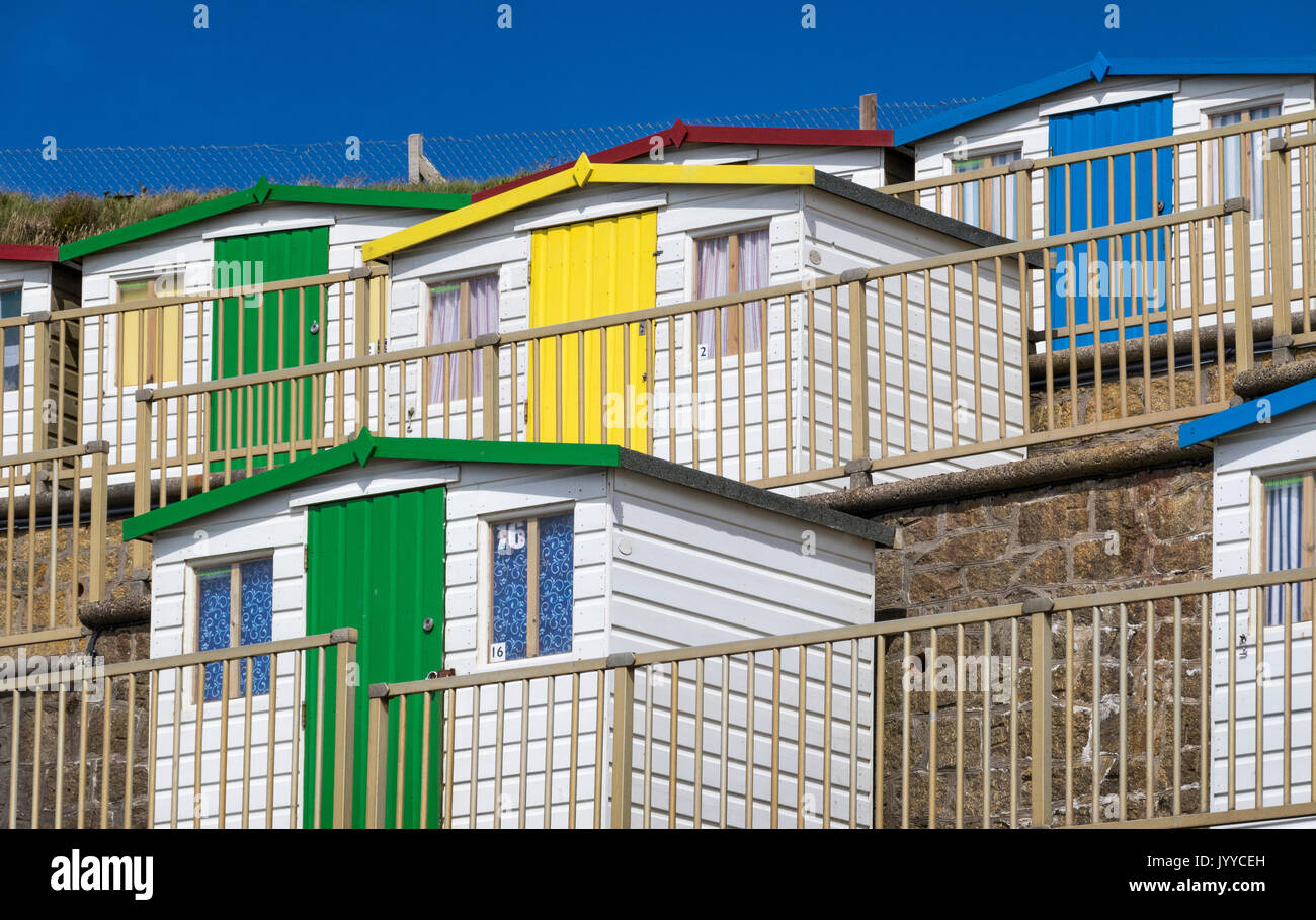 Colourful Detail of Beach Huts Overlooking Summerleaze Beach, Bude ...