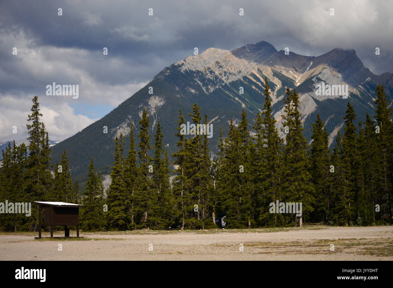 Mountain from an overflow campground in Jasper, Alberta, Canada Stock ...