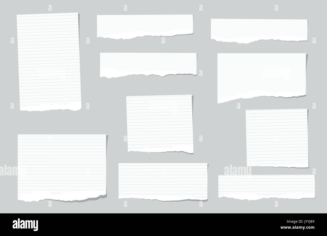 White ripped ruled, lined note, copybook, notebook paper strips stuck ...