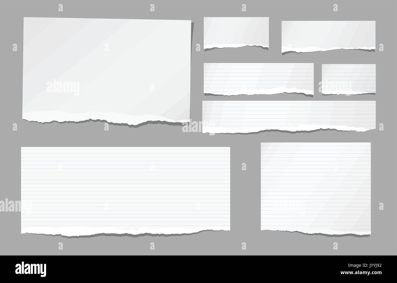 White ripped ruled, lined note, copybook, notebook paper strips stuck ...