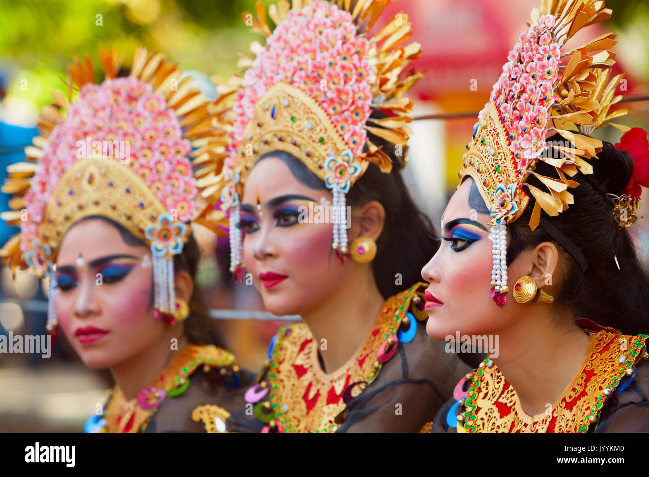 DENPASAR, BALI ISLAND, INDONESIA - JUNE 10, 2017: Group of Balinese ...