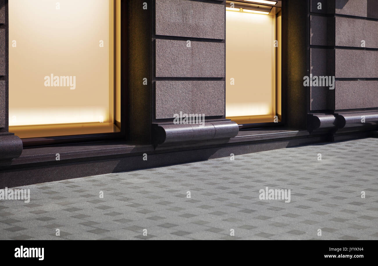 empty show window of shop, city street at night Stock Photo - Alamy
