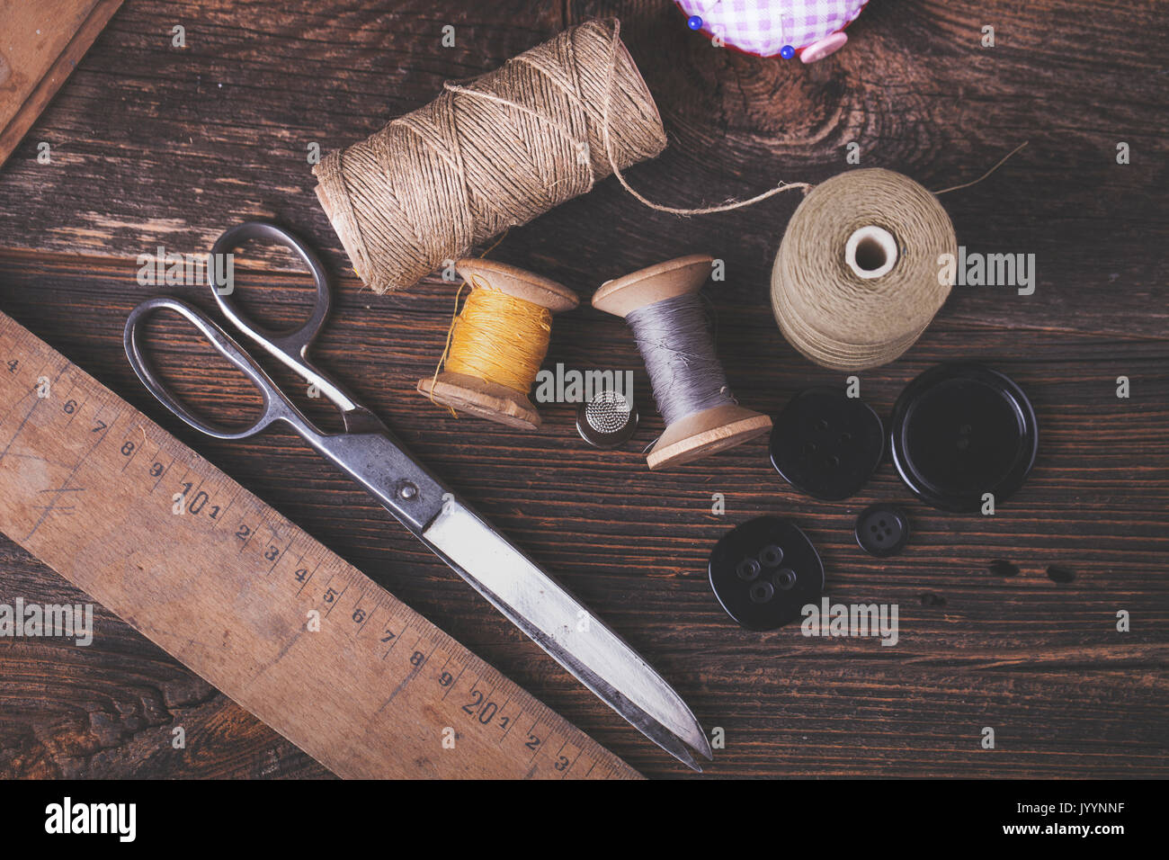 Sewing instruments, threads, needles, bobbins and materials. Studio ...