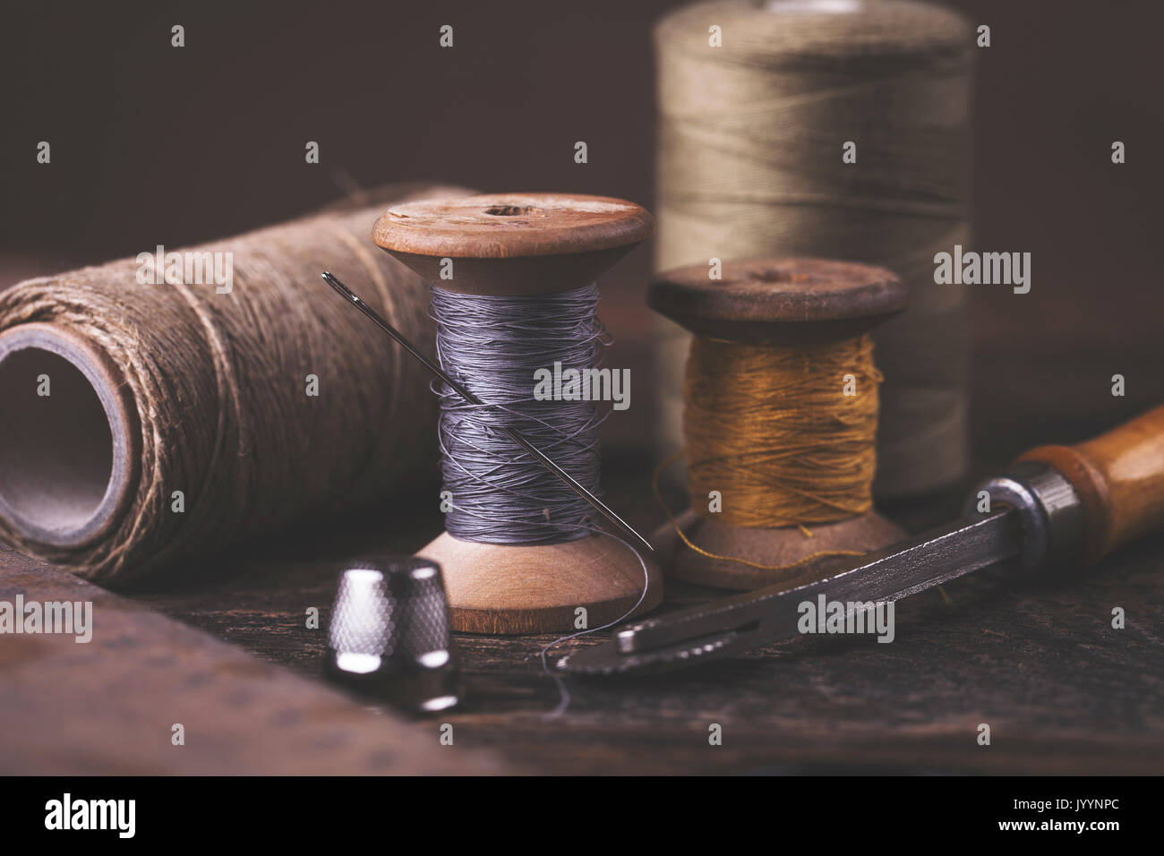 Sewing instruments, threads, needles, bobbins and materials. Studio ...