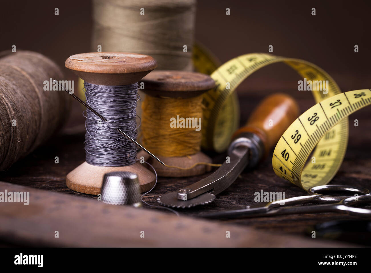 Sewing instruments, threads, needles, bobbins and materials. Studio ...