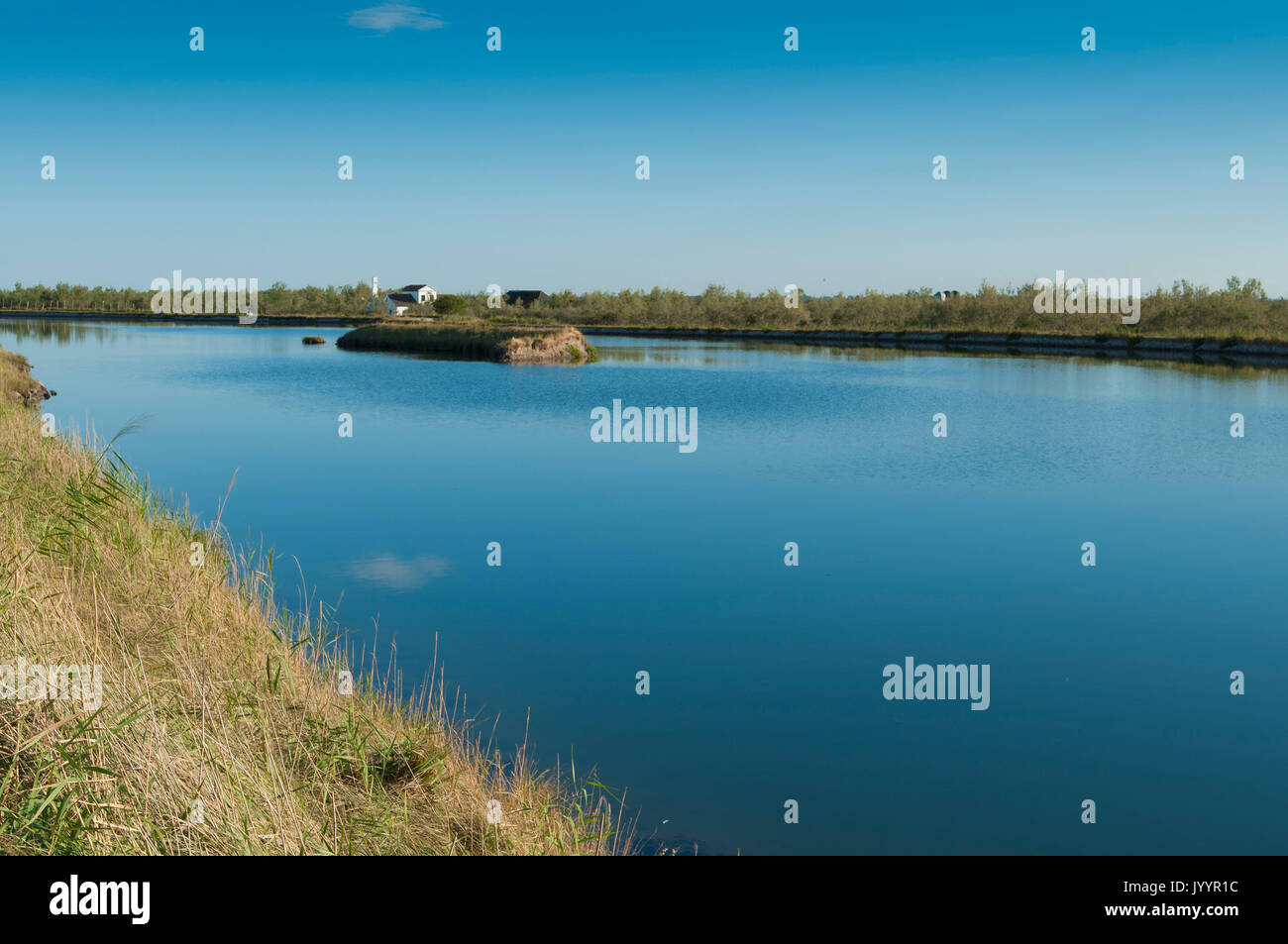 Landscape of the lagoon at the Po delta river national park, Adriatic ...