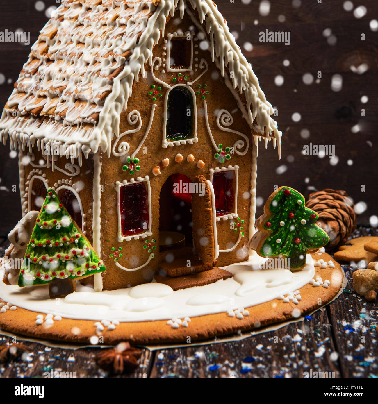Gingerbread house with lights Stock Photo - Alamy