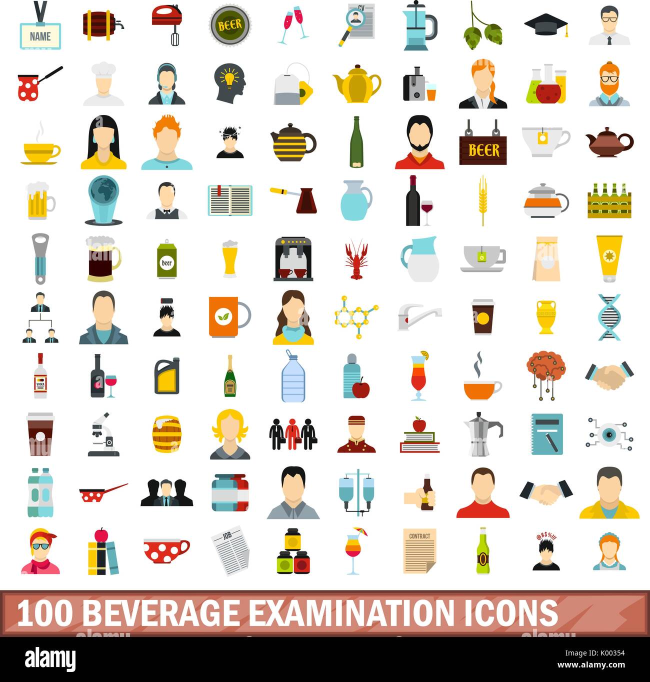 100 beverage examination icons set, flat style Stock Vector Image & Art ...