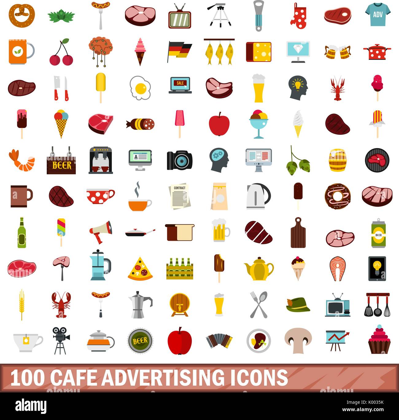 100 cafe advertising icons set, flat style Stock Vector Image & Art - Alamy