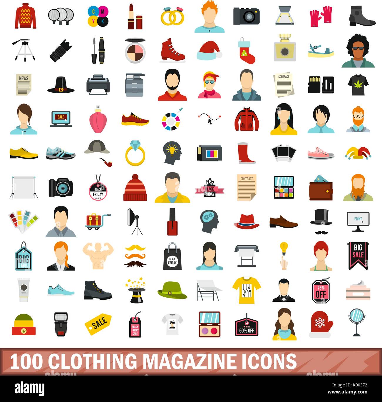 100 clothing magazine icons set, flat style Stock Vector Image & Art ...