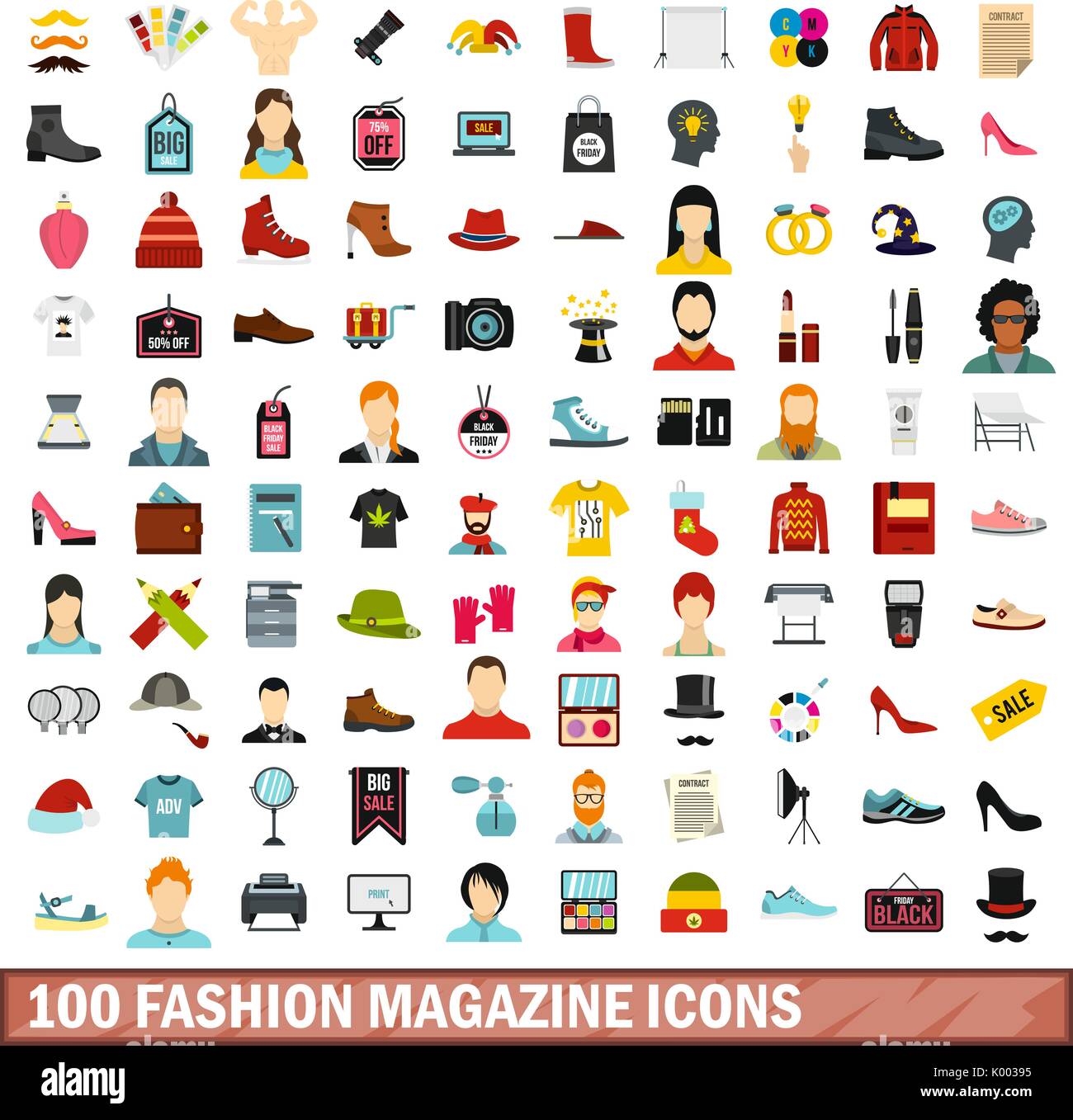 100 fashion magazine icons set, flat style Stock Vector Image & Art - Alamy