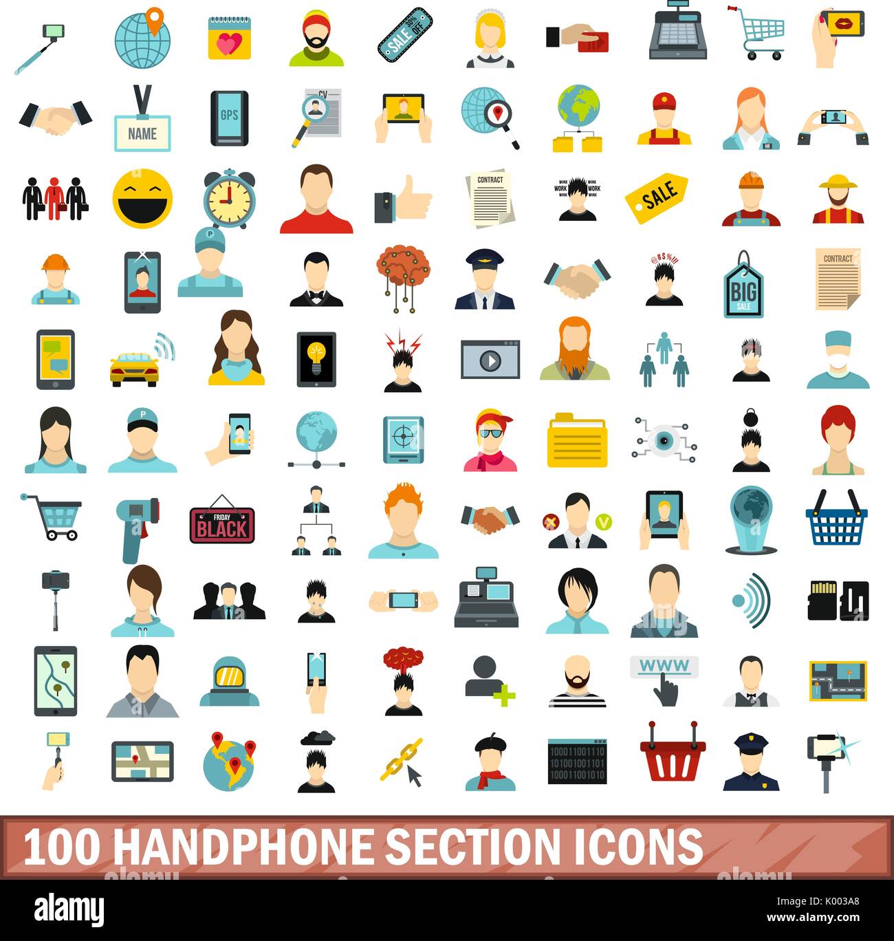100 handphone section icons set, flat style Stock Vector Image & Art ...