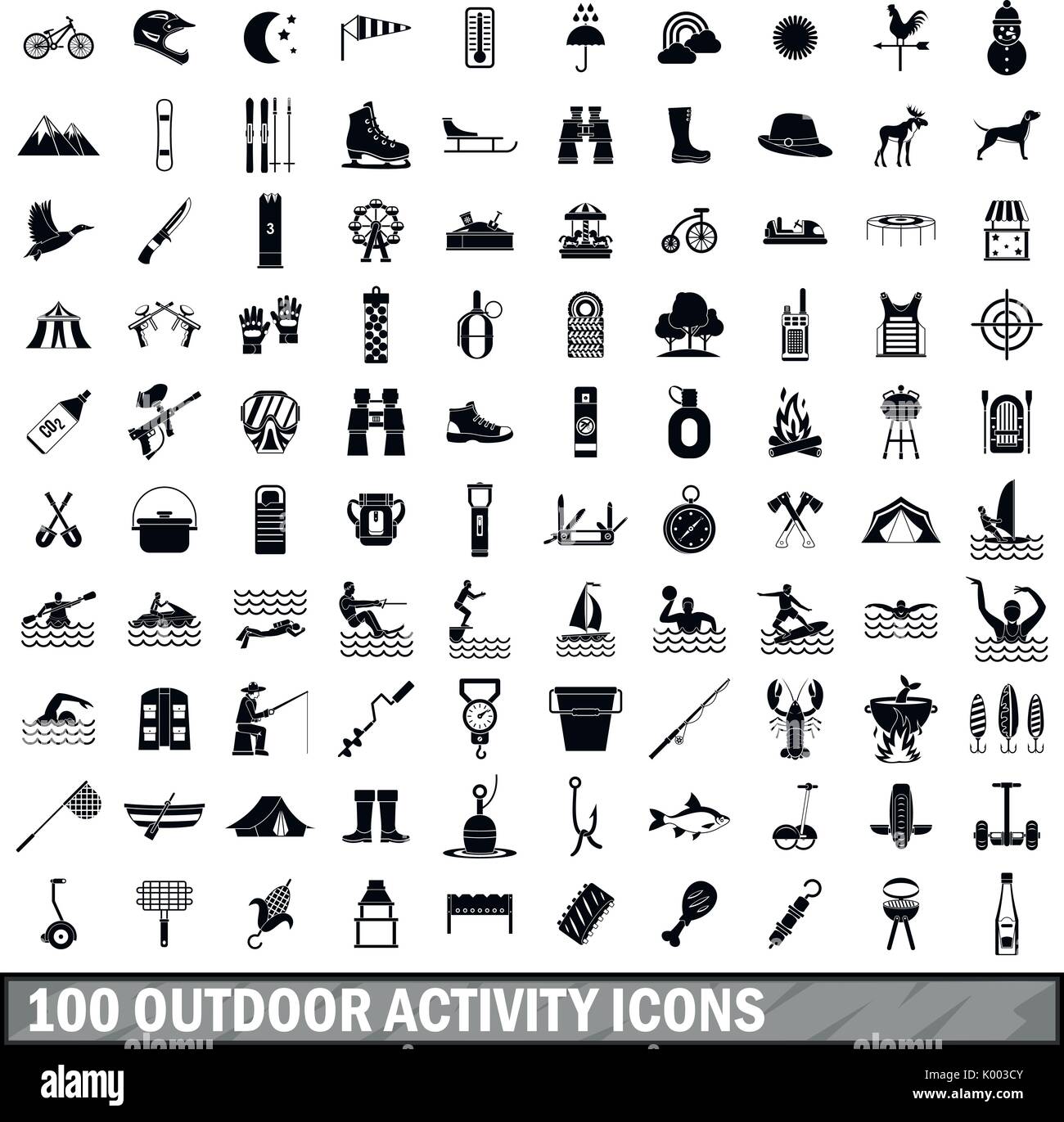 100 outdoor activity icons set, simple style Stock Vector Image & Art ...