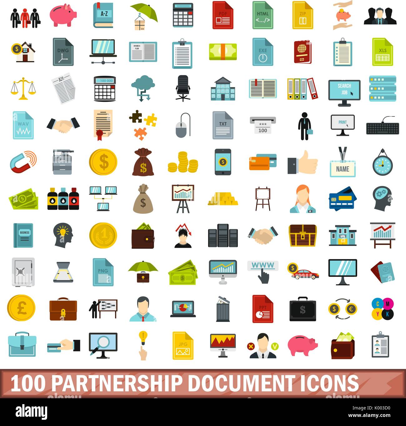 100 partnership document icons set, flat style Stock Vector Image & Art ...