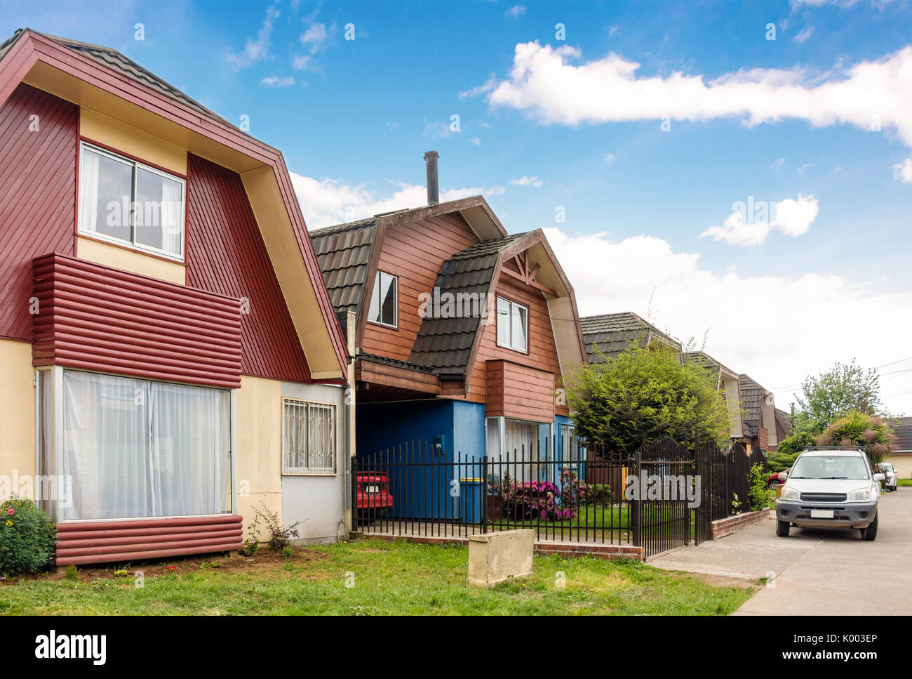 Typical chilean two-storey houses in Valdivia Stock Photo - Alamy