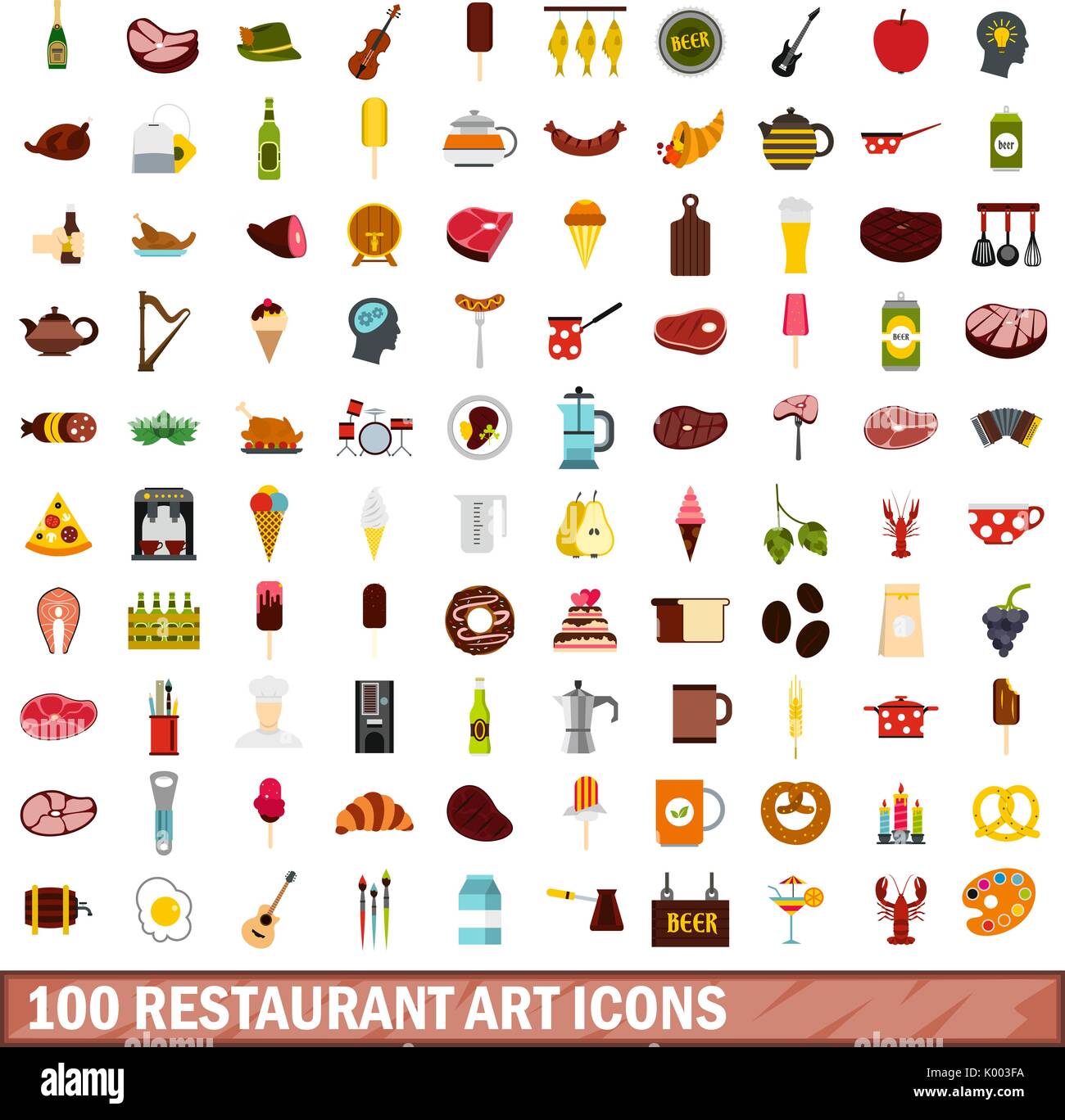 100 restaurant art icons set, flat style Stock Vector Image & Art - Alamy