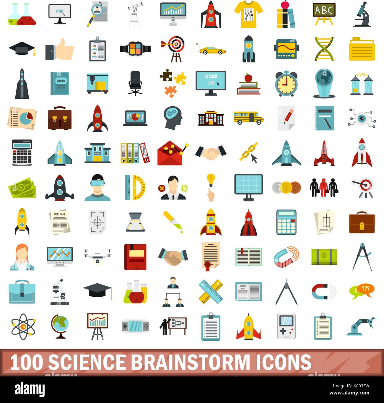 100 science brainstorm icons set, flat style Stock Vector Image & Art ...