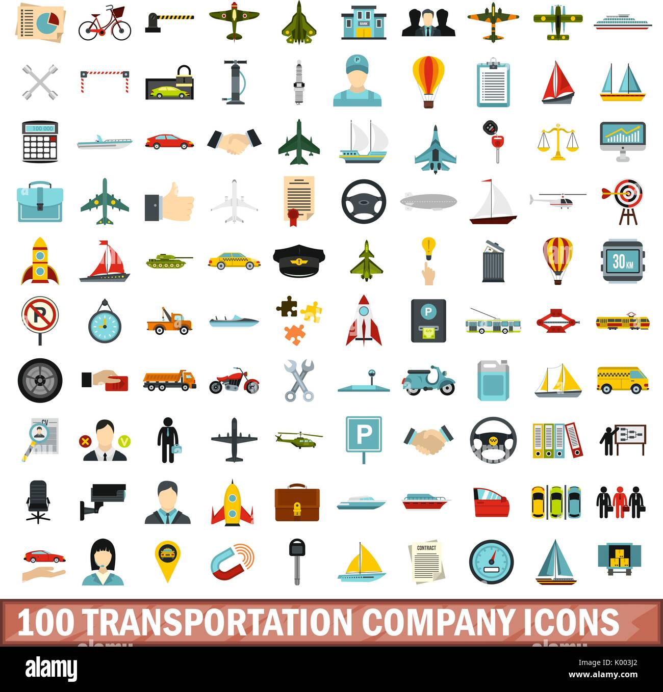 100 transportation company icons set, flat style Stock Vector Image ...