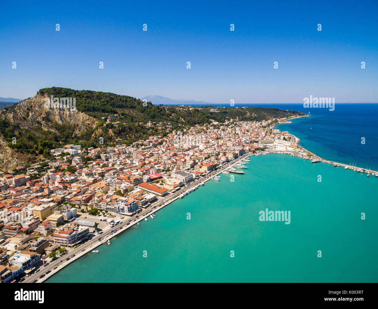 Aerial view of Zakynthos city in Zante island, in Greece Stock Photo ...