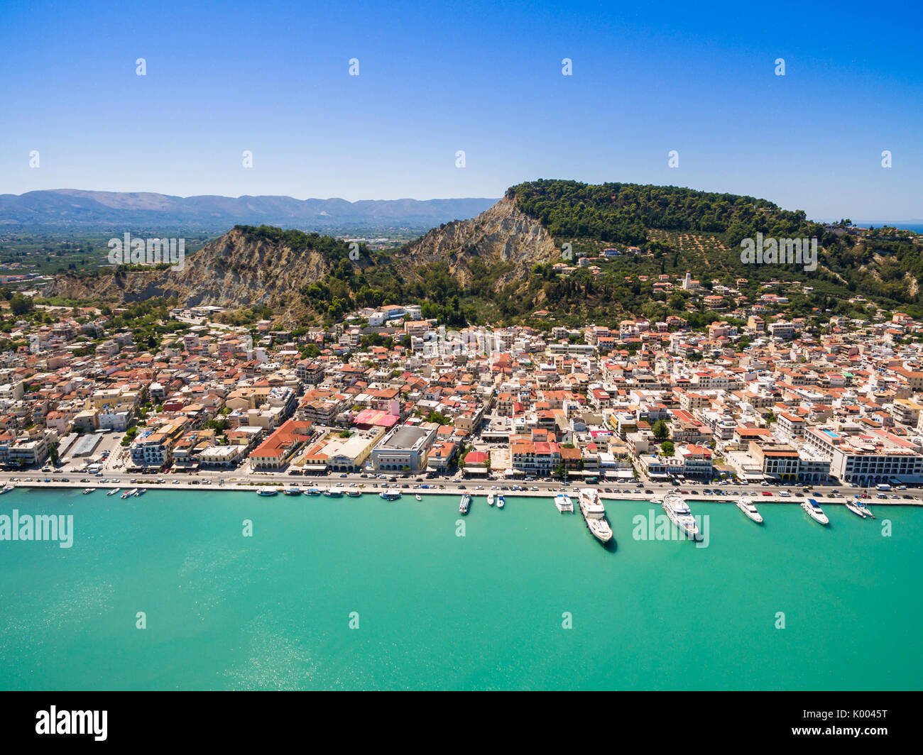 Aerial view of Zakynthos city in Zante island, in Greece Stock Photo ...