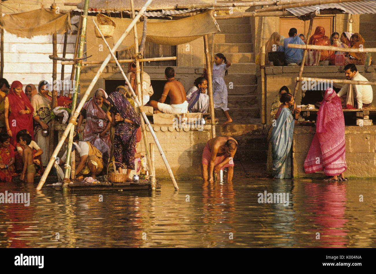 Early morning at the ghats on the Ganges River, Varanasi (Benares ...