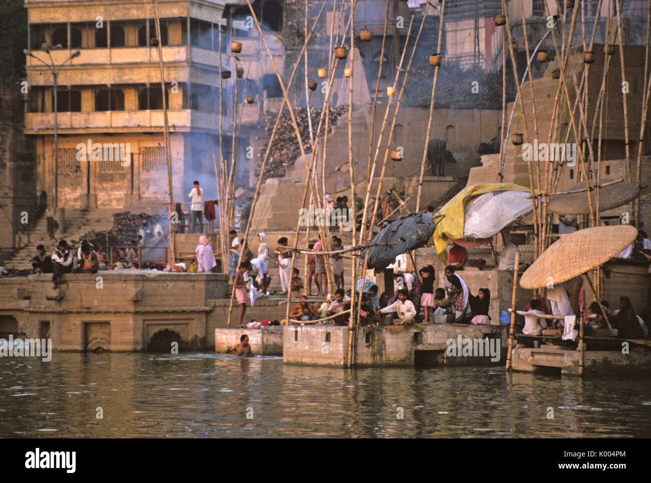 Cremation ghat at the Ganges River, Varanasi (Benares, Banaras, Kashi ...