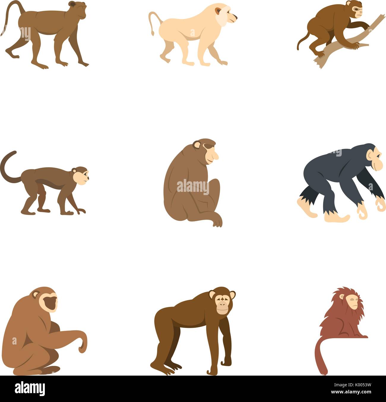 Monkey icon set, flat style Stock Vector Image & Art - Alamy