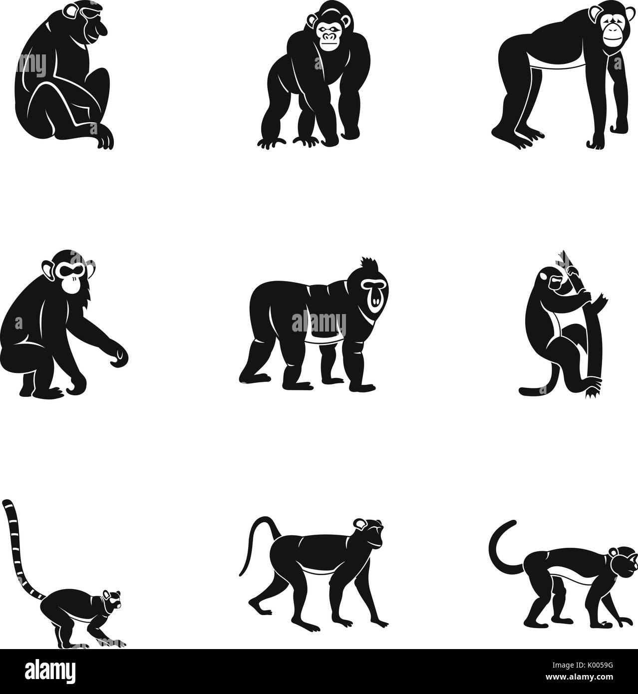 Monkey icon set, simple style Stock Vector Image & Art - Alamy