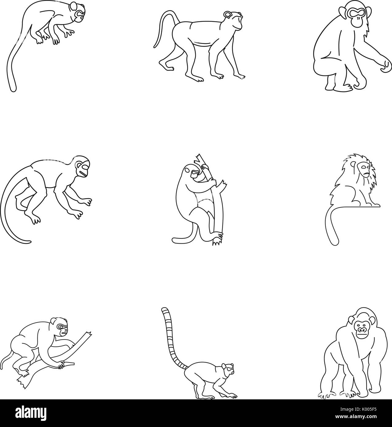 Monkey icon set, outline style Stock Vector Image & Art - Alamy