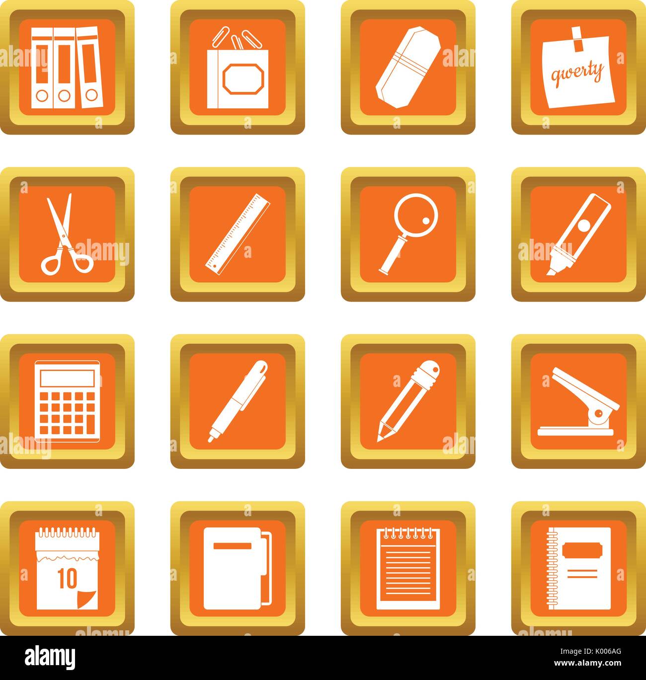 Stationery symbols icons set orange Stock Vector Image & Art - Alamy