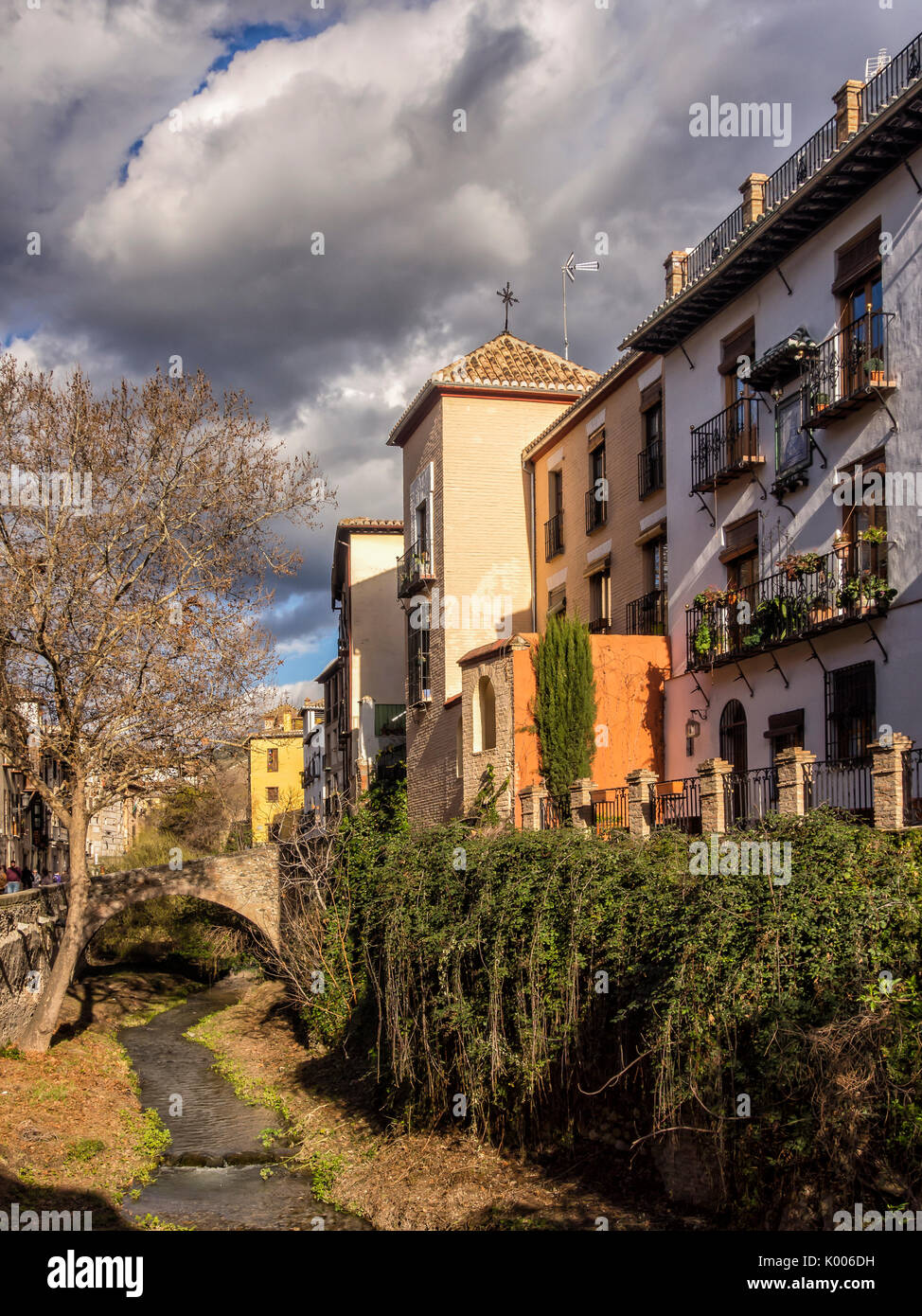 GRANADA, SPAIN - MARCH 10, 2016: View along the river Darro in the ...