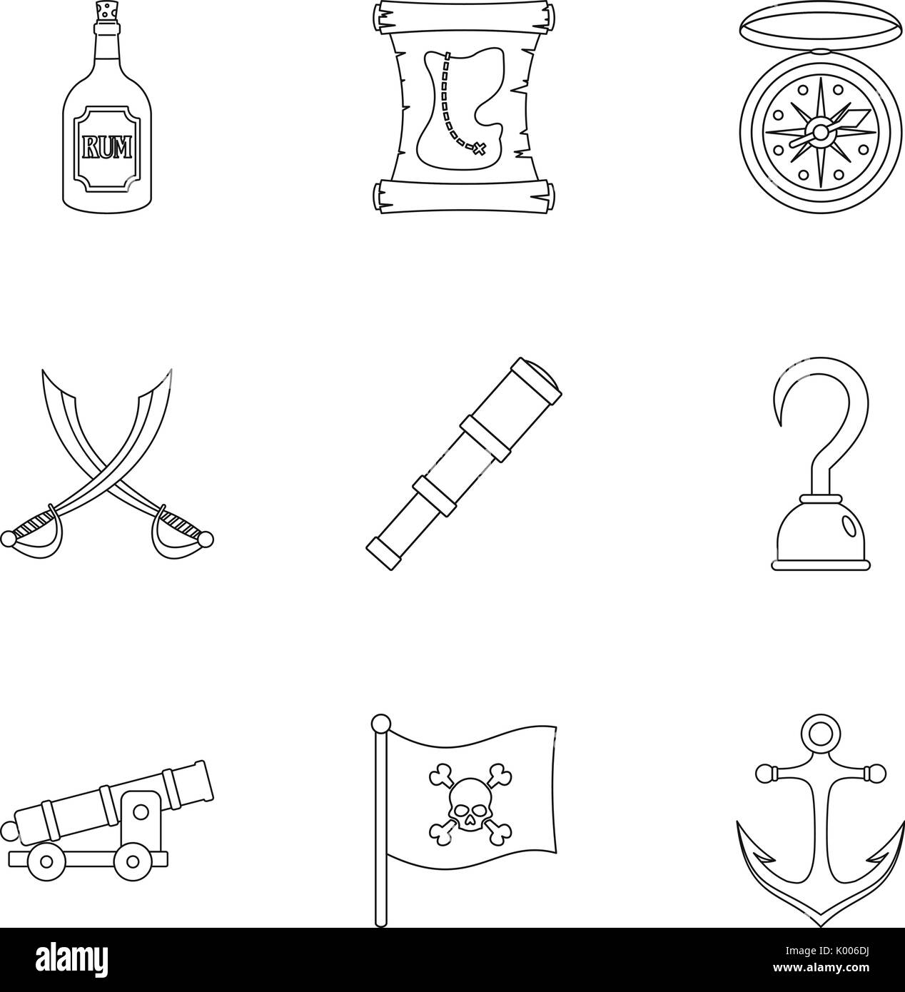 Pirates icon set, outline style Stock Vector Image & Art - Alamy