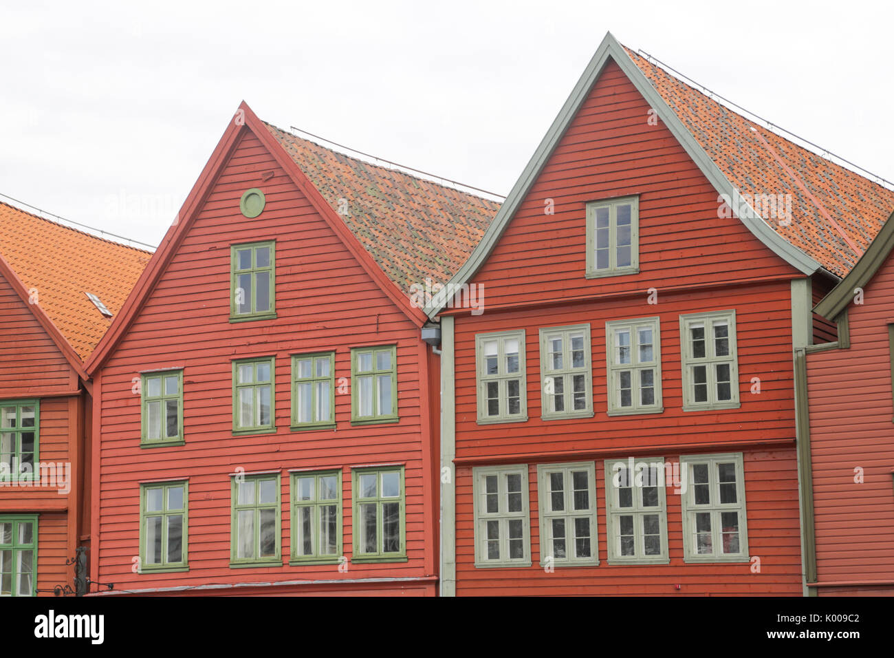 Famous Bryggen street with wooden colored houses in Bergen Stock Photo ...